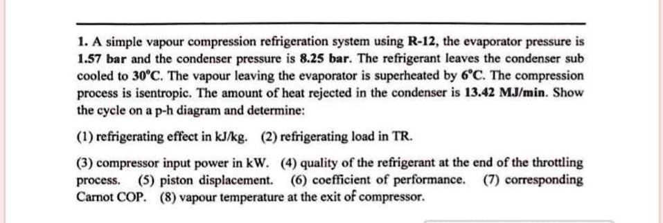 SOLVED: A simple vapor compression refrigeration system using R-12, the evaporator pressure is 1 ...