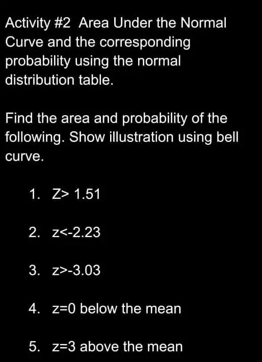 SOLVED: Activity #2 Area Under the Normal Curve and the corresponding ...