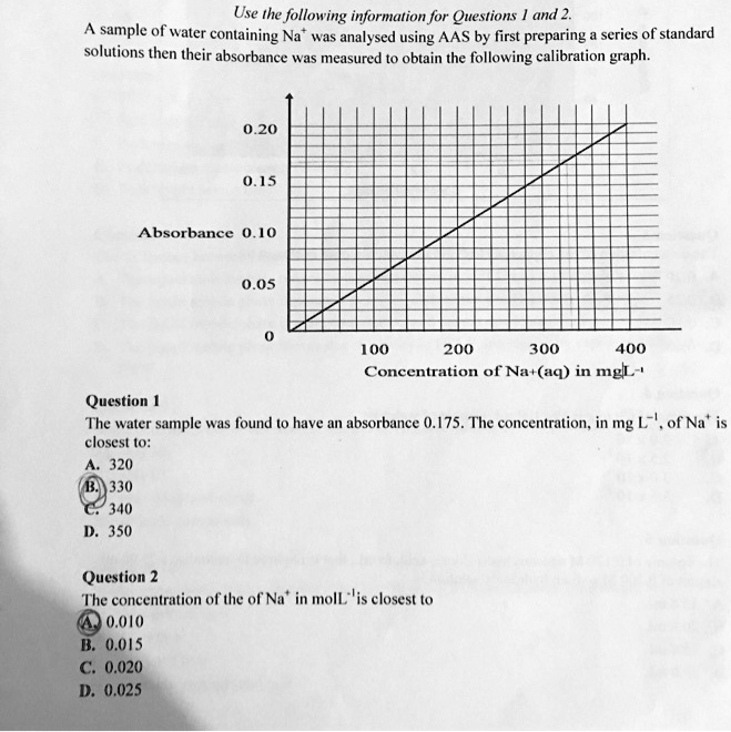Use the following information for Questions 1 and 2. A sample of water ...