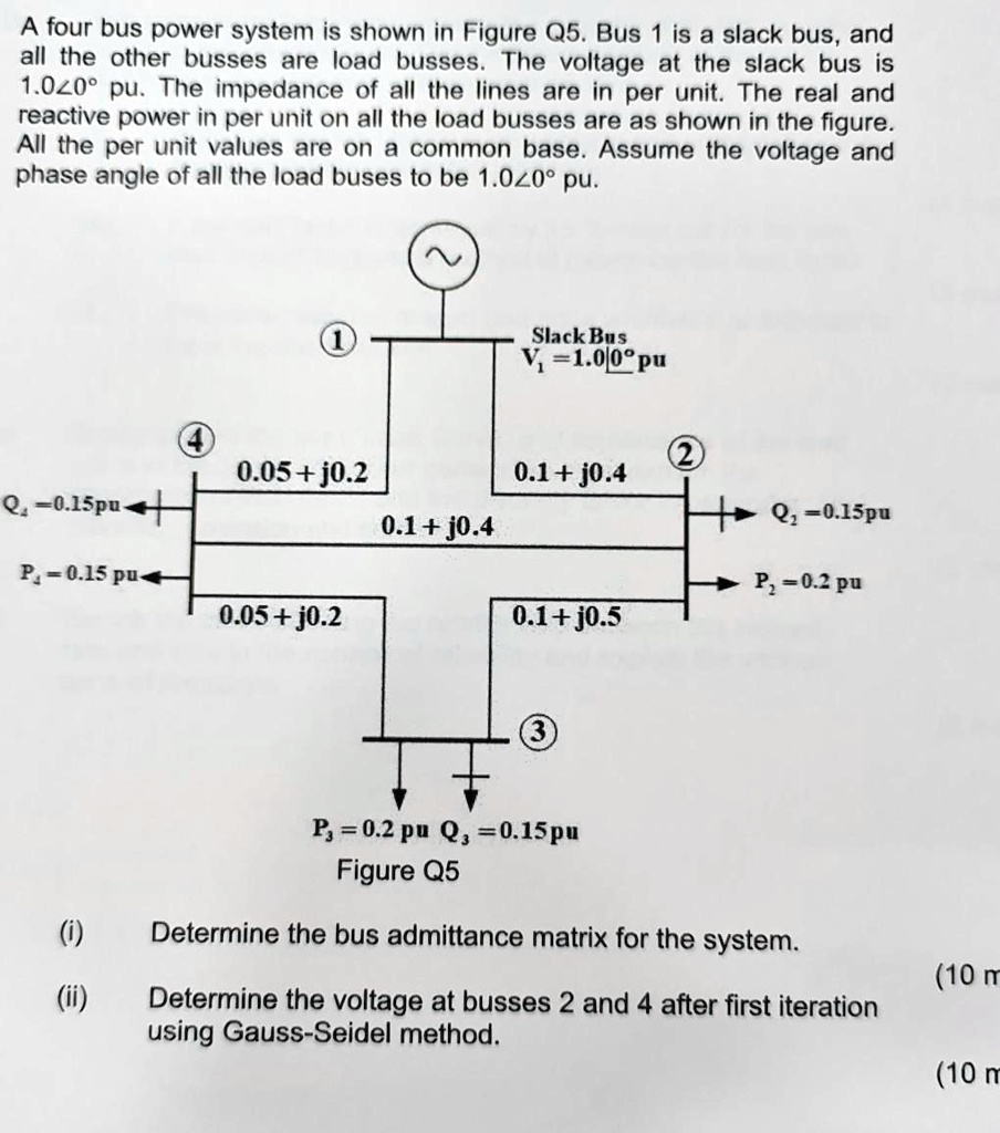 SOLVED: A four-bus power system is shown in Figure Q5. Bus 1 is a slack bus, and all the other ...