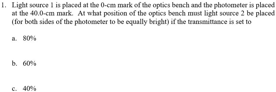 light source 1 is placed at the 0 cm mark of the optics bench and the ...