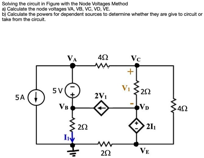Solving the circuit in Figure with the Node Voltages Method a) Calculate the node voltages VA ...
