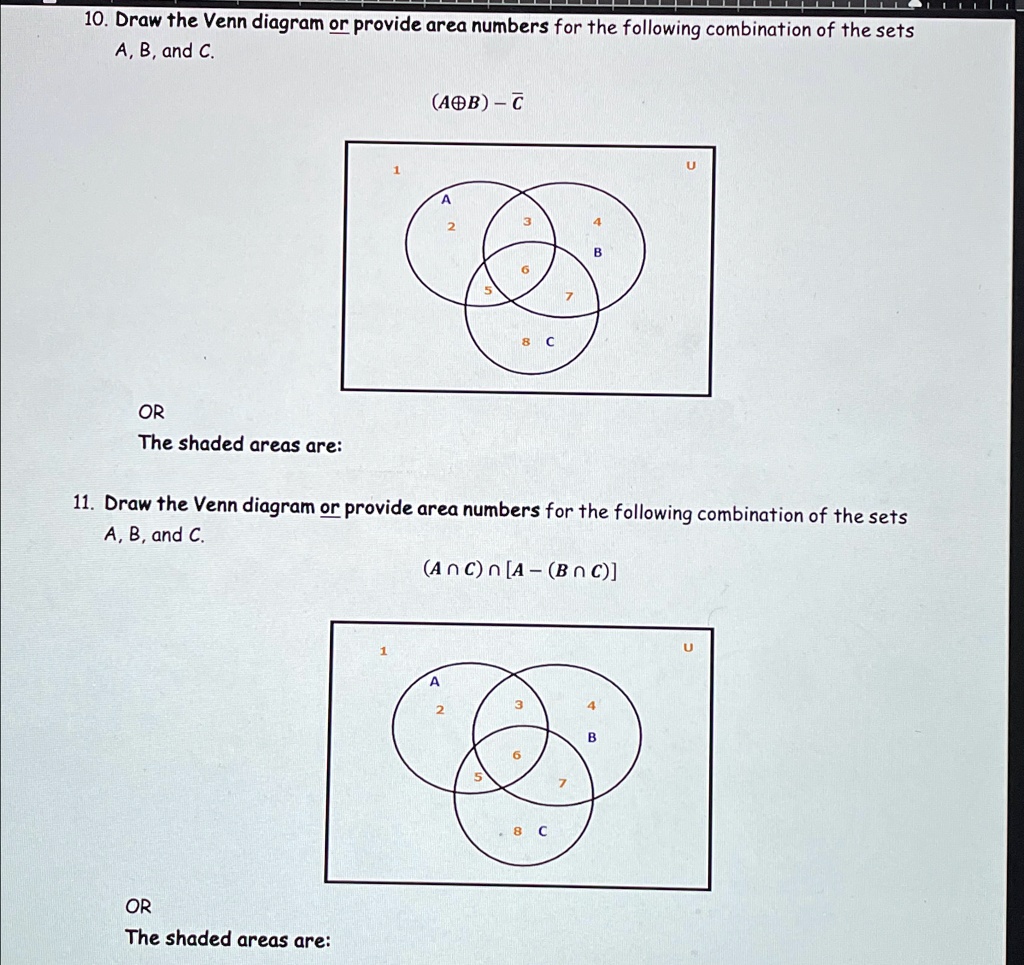 Draw the Venn diagram or provide area numbers for the following ...