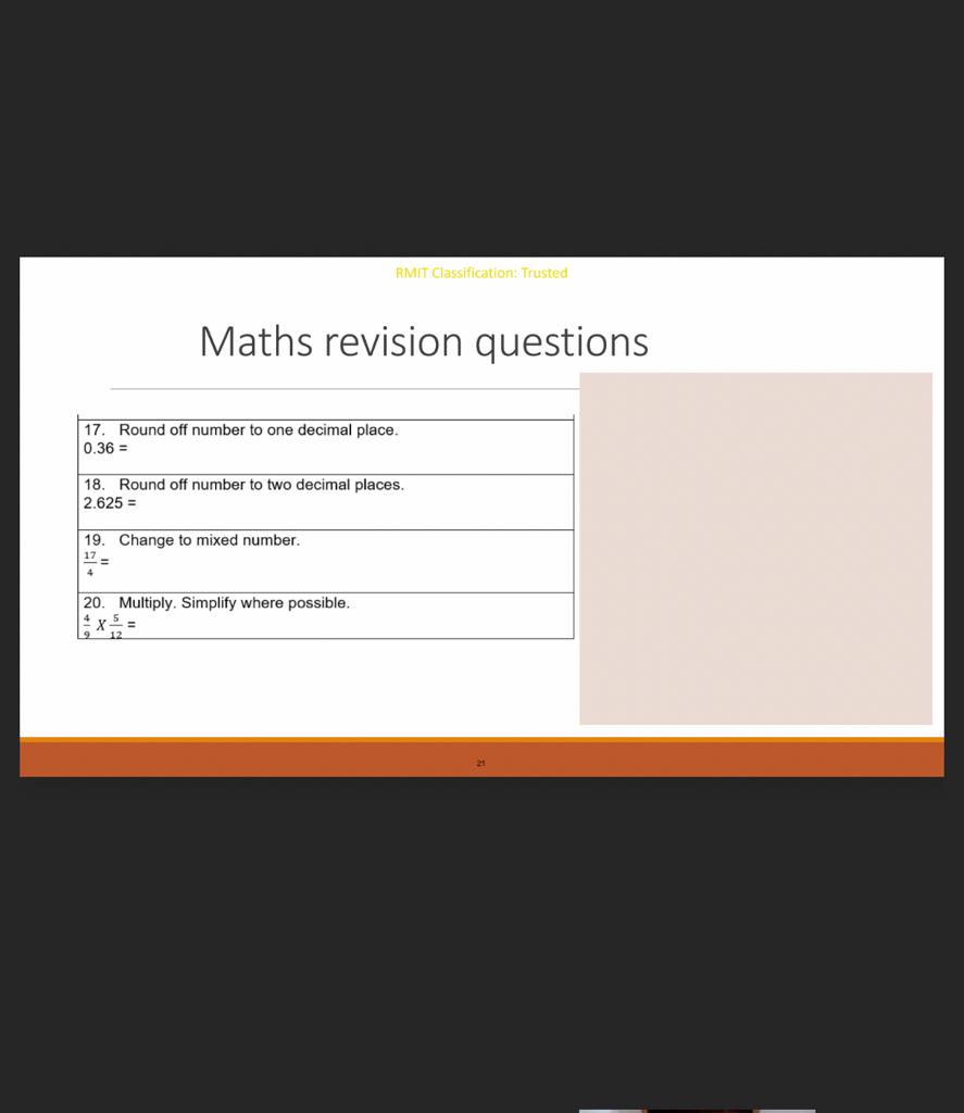 Solved Rmit Classification Trusted Maths Revision Questions 17 Round Off Number To One