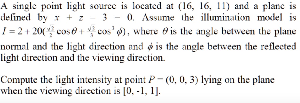 A single point light source is located at (16, 16, 11) and a plane is ...