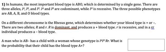 SOLVED: 1) In humans, the most important blood type ABO,which is ...