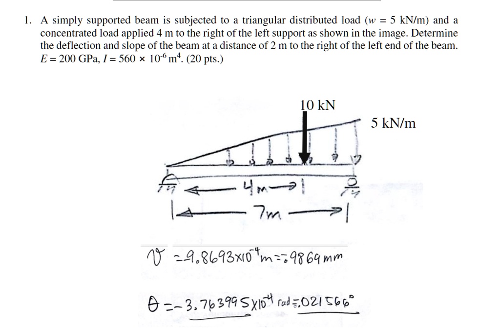 a simply supported beam is subjected to a triangular distributed load ...