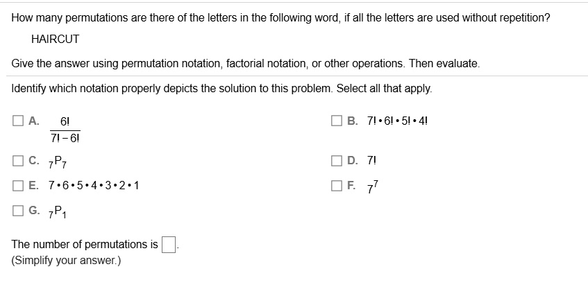 Solved How Many Permutations Are There Of The Letters In The Following 0429