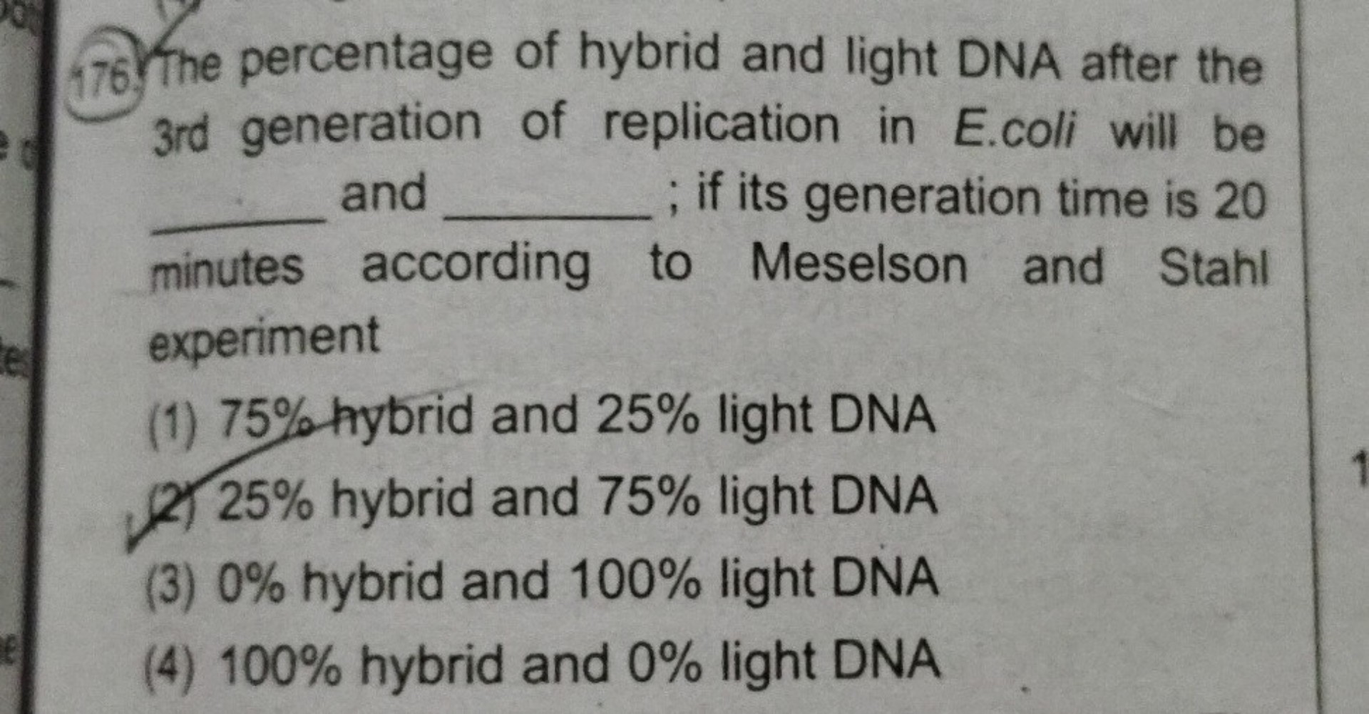(176) The percentage of hybrid and light DNA after the 3rd generation ...