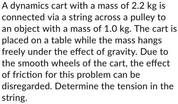 a dynamics cart with a mass of 22 kg is connected via a string across a ...