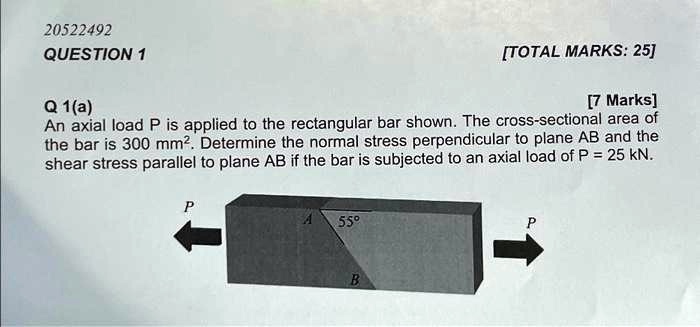 SOLVED: 20522492 QUESTION 1 Q1(a) [7 Marks] An axial load P is applied ...