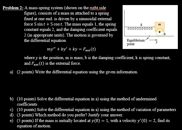 SOLVED: Problem 2: A mass-spring system (shown on the right side figure ...