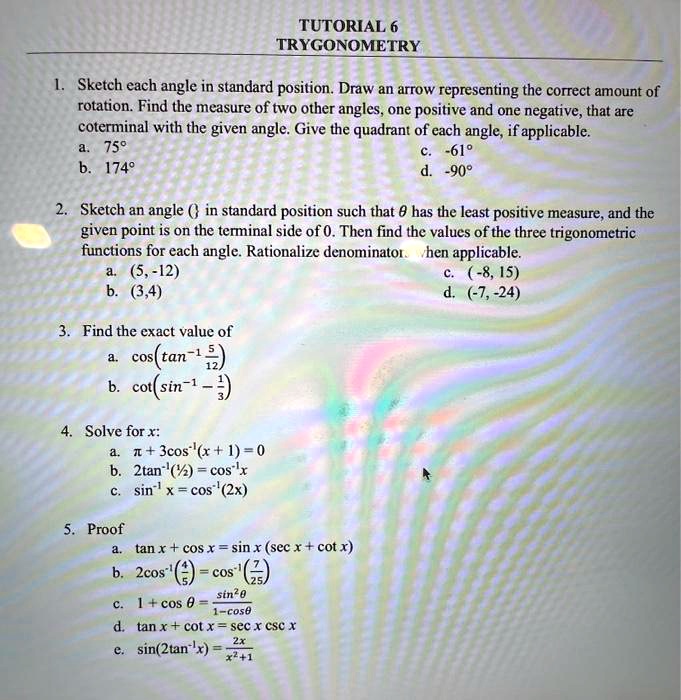 tutorial6 trygonometry 1 sketch each angle in standard positiondraw an arrow representing the ...