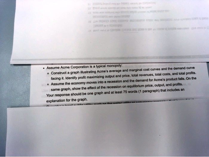 Assume Acme Corporation is a typical monopoly: • Construct a graph ...