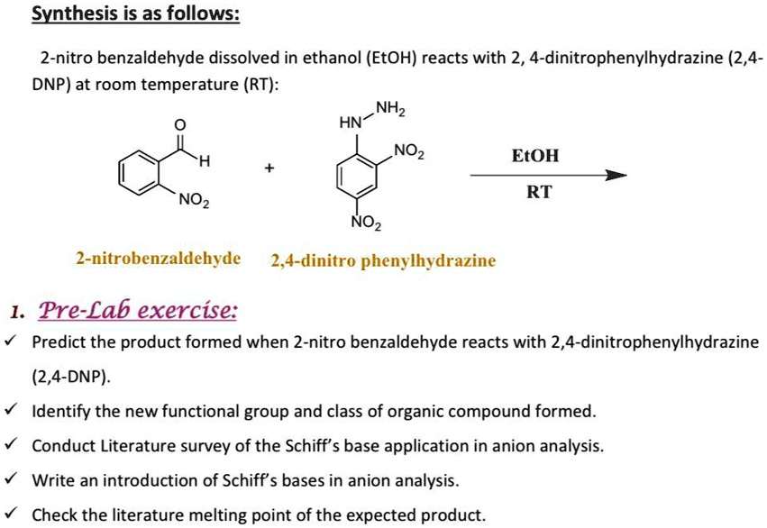 SOLVED: Synthesis is as follows: 2-nitrobenzaldehyde dissolved in ...