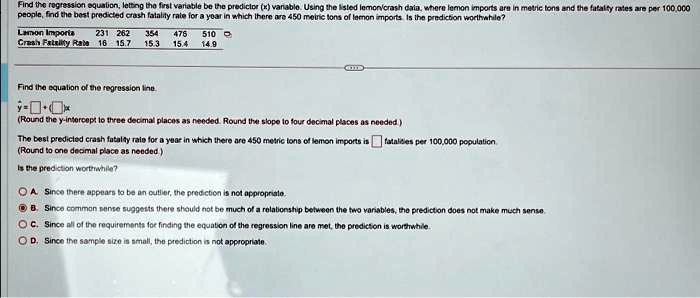 SOLVED: Find the regression equation, letting the first variable be the predictor (x) variable ...