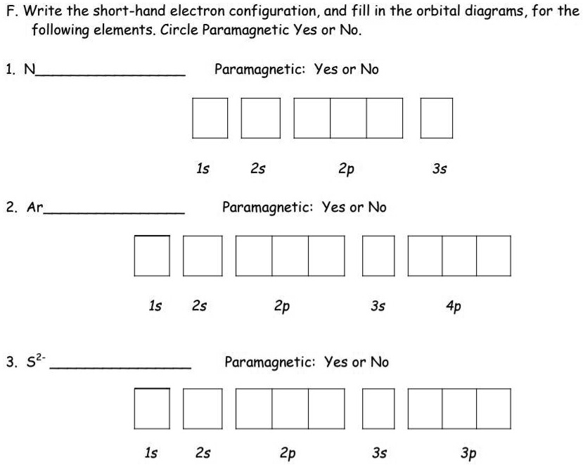 write the short hand electron configuration and fill in the orbital ...
