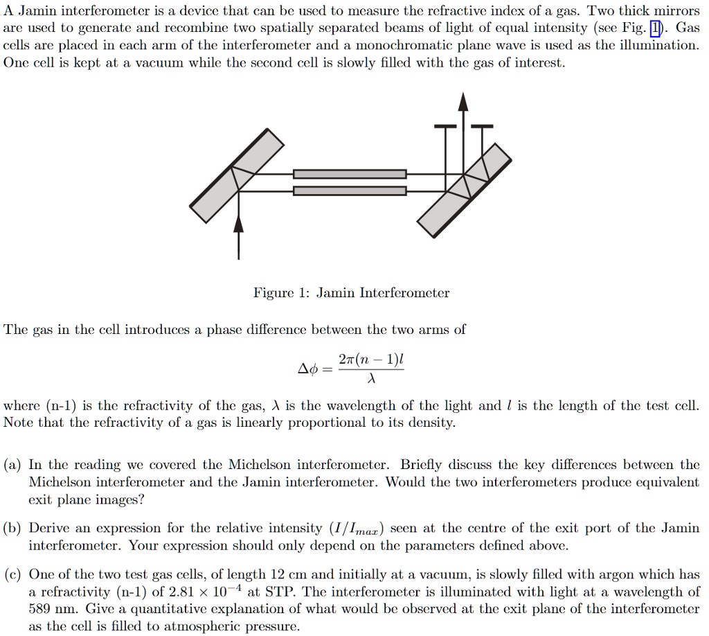 SOLVED: A Jamin interferometer is a device that can be used to measure the refractive index of a ...