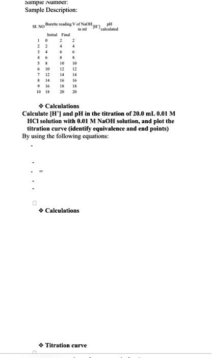SOLVED: Texts: Title: Sample Experiment: pH Titration Initial pH: 0 Final pH: 20 Observations ...