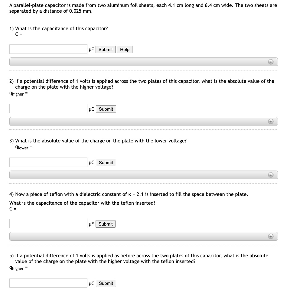 SOLVED: A parallel-plate capacitor is made from two aluminum foil ...