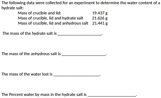 The following data were collected for an experiment to determine the ...