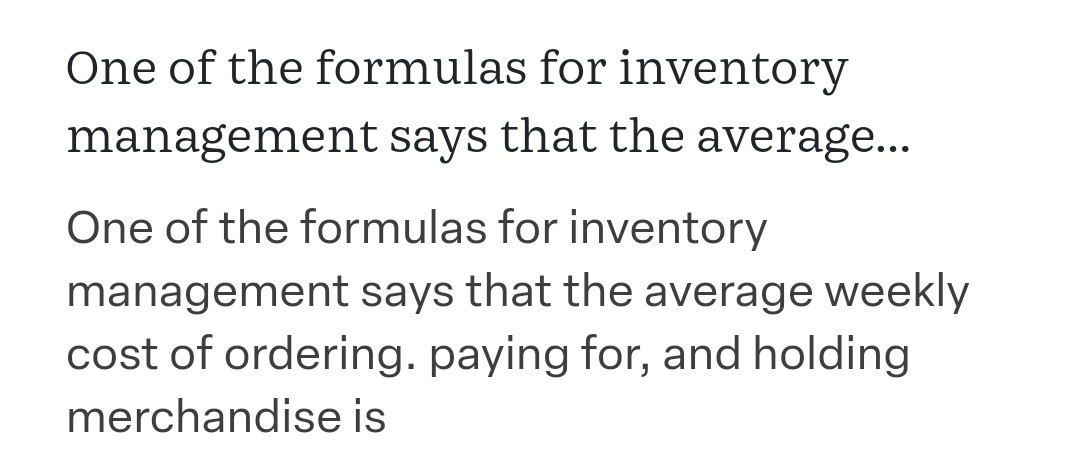 One of the formulas for inventory management says that the average ...