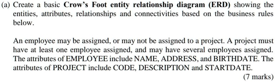 (a) Create a basic Crow's Foot entity relationship diagram (ERD ...