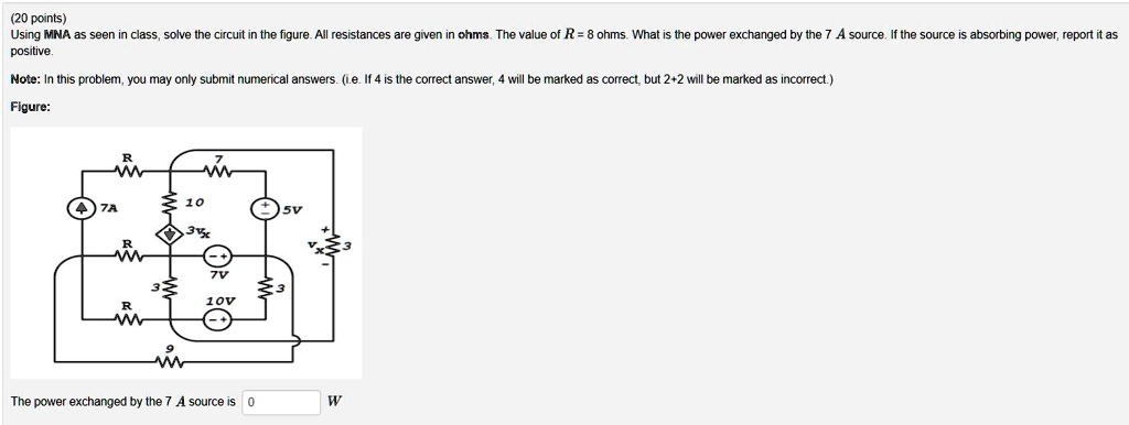 (20 points) Using MNA as seen in class, solve the circuit in the figure. All resistances are ...
