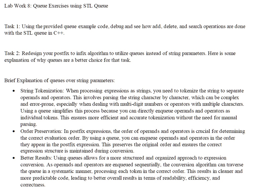 Lab Work 8 Queue Exercises Using Stl Queue Task 1 Using The Provided Queue Example Code Debug