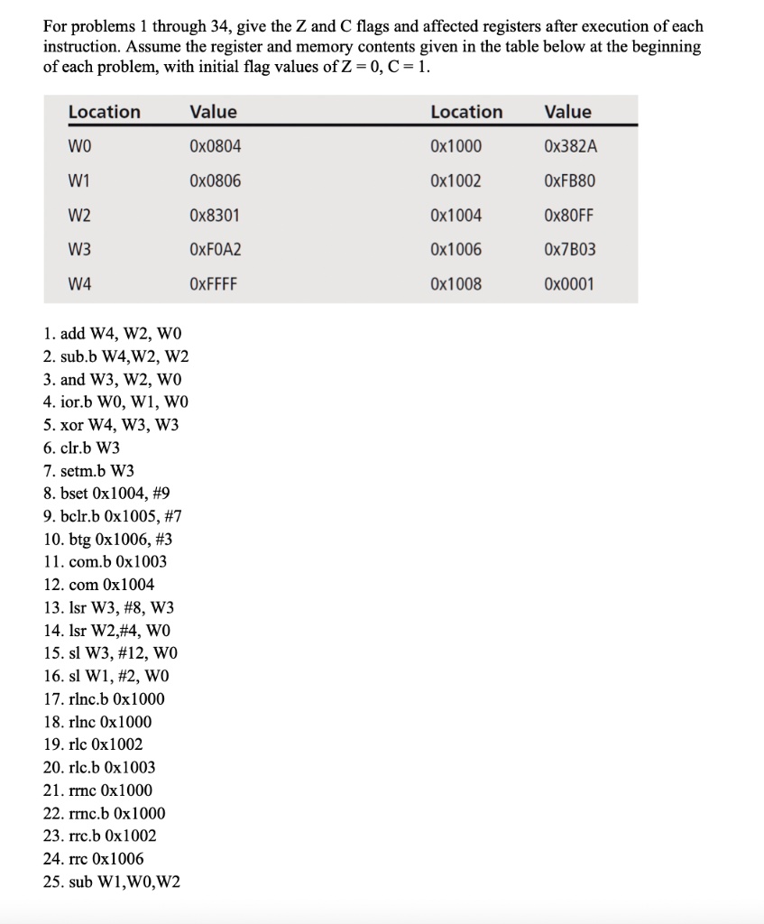 for problems through 34 give the z and c flags and affected registers ...