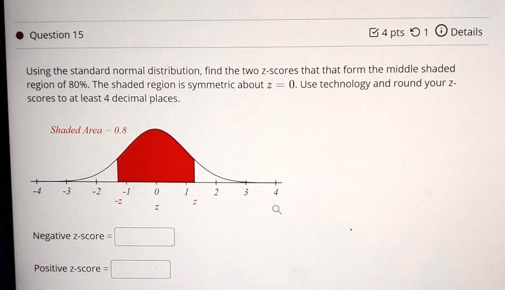 SOLVED: Question 15 4 pts 01 Details Using the standard normal ...
