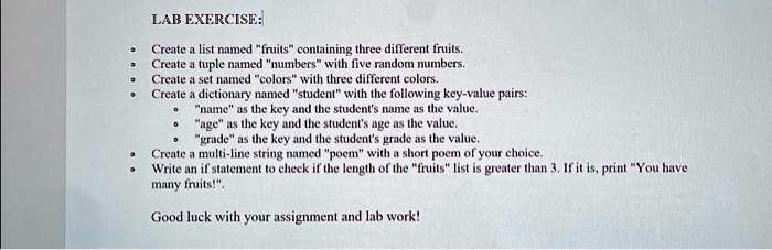 Solved Texts Can Solve With Complete Python Code Lab Exercise Create A List Named Fruits 5823
