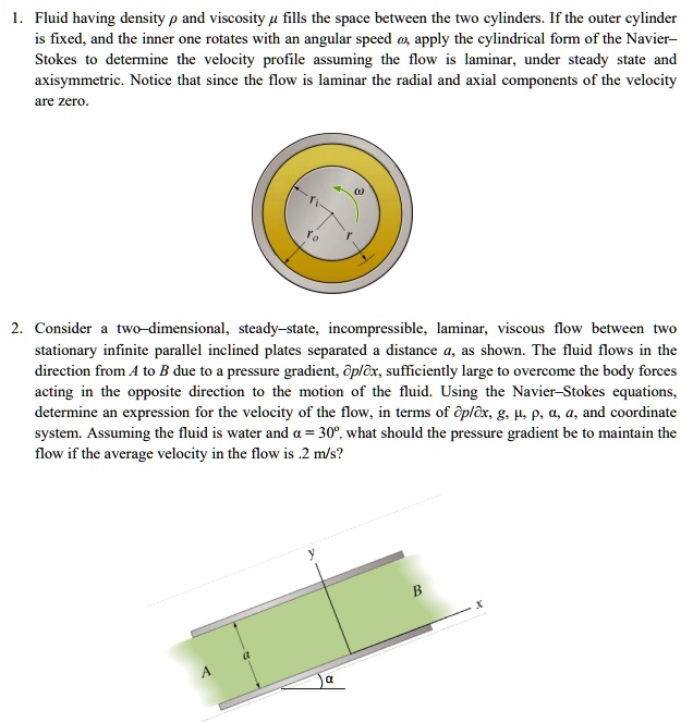 1. Fluid having density ρ and viscosity μ fills the space between the ...