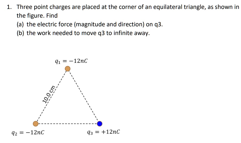 1 three point charges are placed at the corner of an equilateral triangle as shown in the figure ...