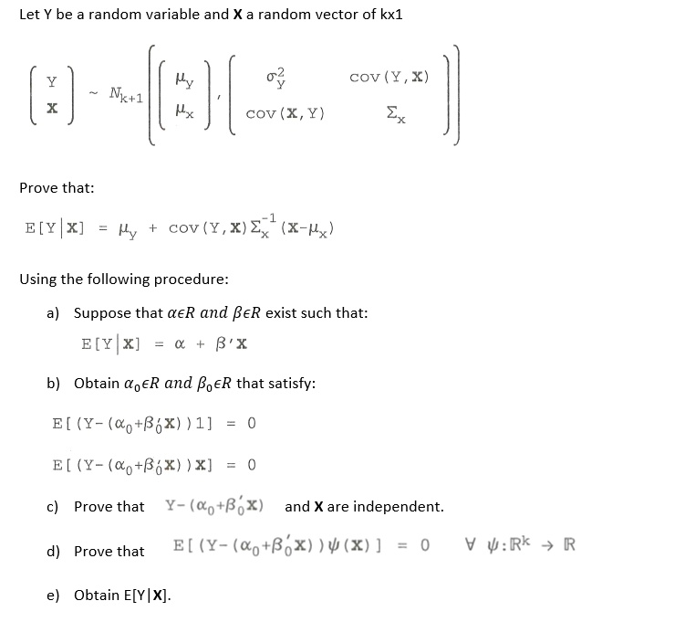 SOLVED: Let Y be random variable and Xa random vector of kxl Ky Nx+1ll Lx cov (Y,X) cov (X,Y) Ex ...
