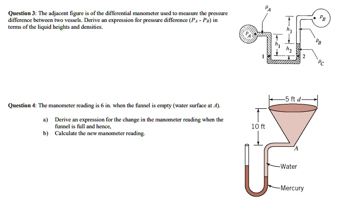 SOLVED: Question 3: The adjacent figure is of the differential manometer used to measure the ...