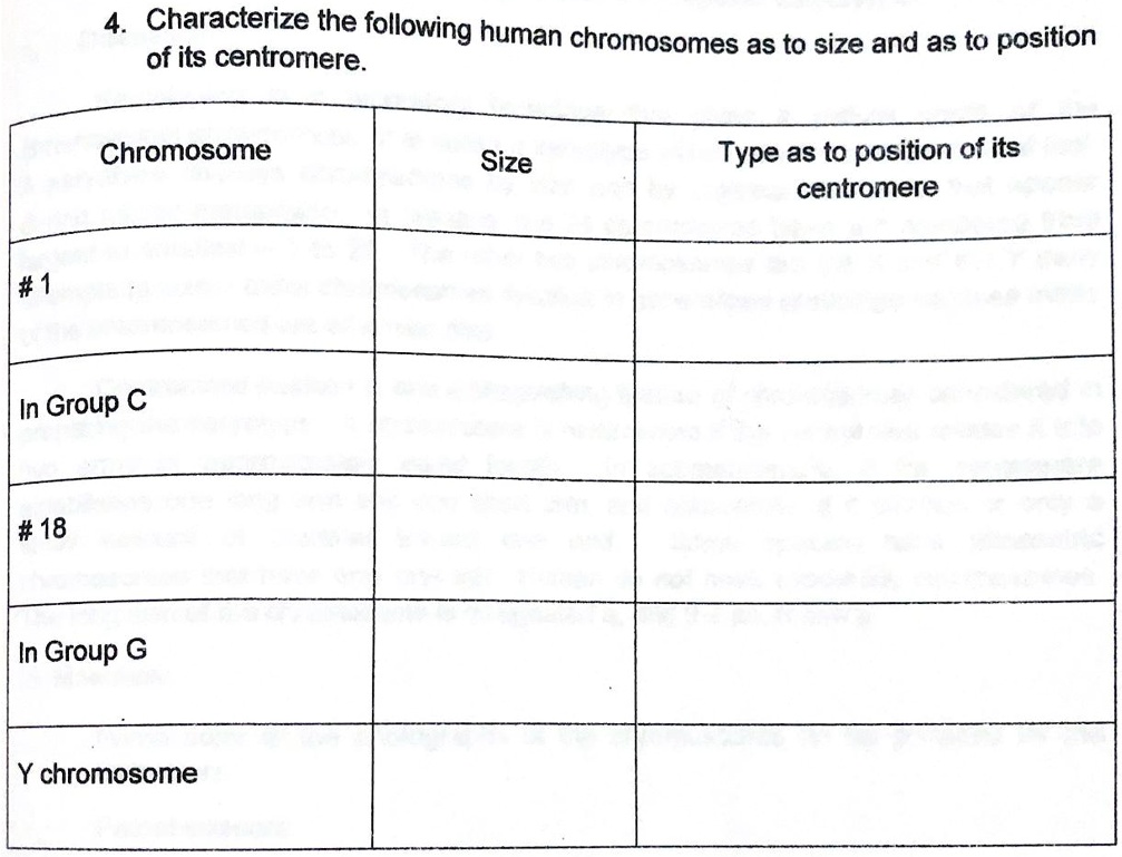 SOLVED:4_ Characterize the following` human chromosomes as to size and ...