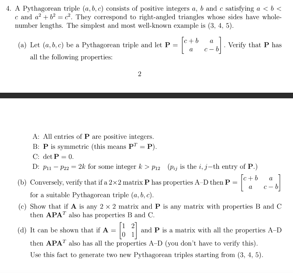 SOLVED: A Pythagorean triple (a,b,c) consists of positive integers a, b ...