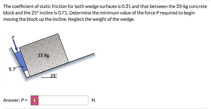 SOLVED: The coefficient of static friction for both wedge surfaces is 0 ...