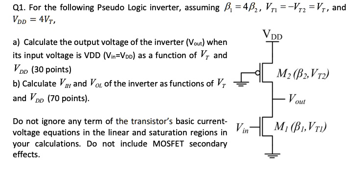 SOLVED: Q1 For the following Pseudo Logic inverter, assuming B = 481, VnI = Vrz = VI, and VDD ...