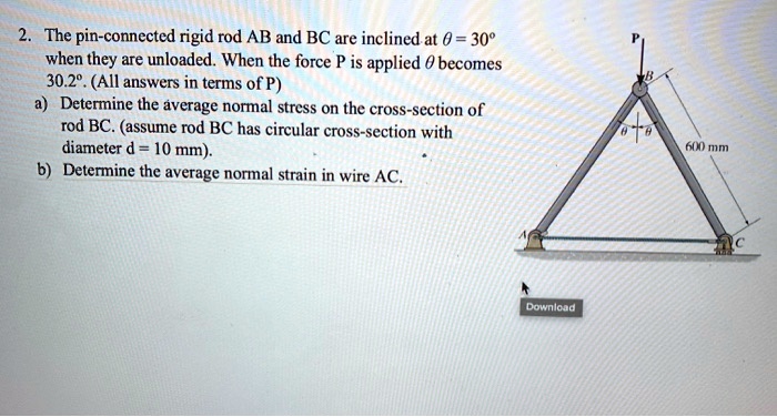 SOLVED: The pin-connected rigid rod AB and BC are inclined at Î¸=30Â ...