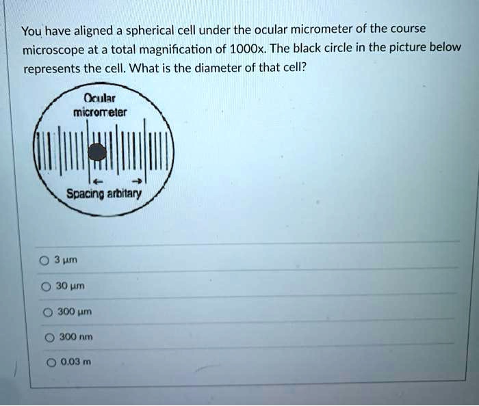 SOLVED:You have aligned a spherical cell under the ocular micrometer of ...