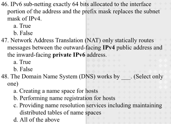 Video Solution 46 Ipv6 Subnetting Allocates Exactly 64 Bits To The