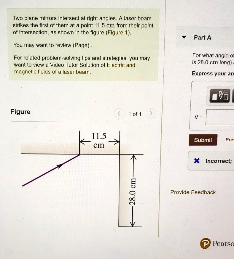 SOLVED: Two plane mirrors intersect at right angles. A laser beam ...