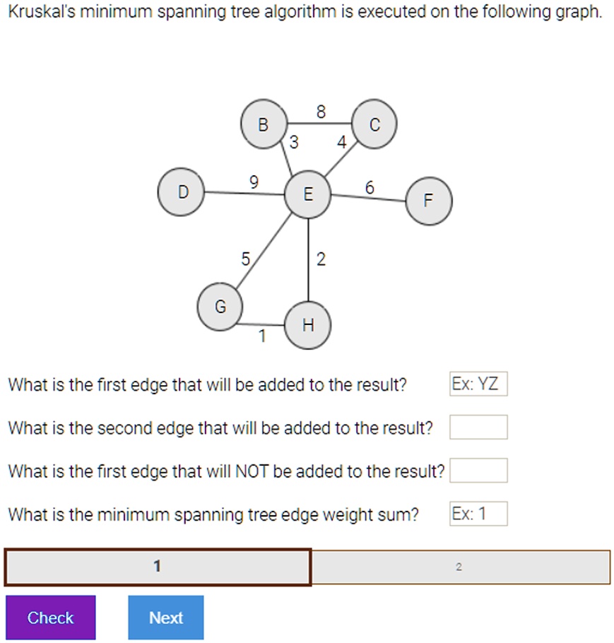 Solved Kruskals Minimum Spanning Tree Algorithm Is Executed On The Following Graph 8 2 What Is