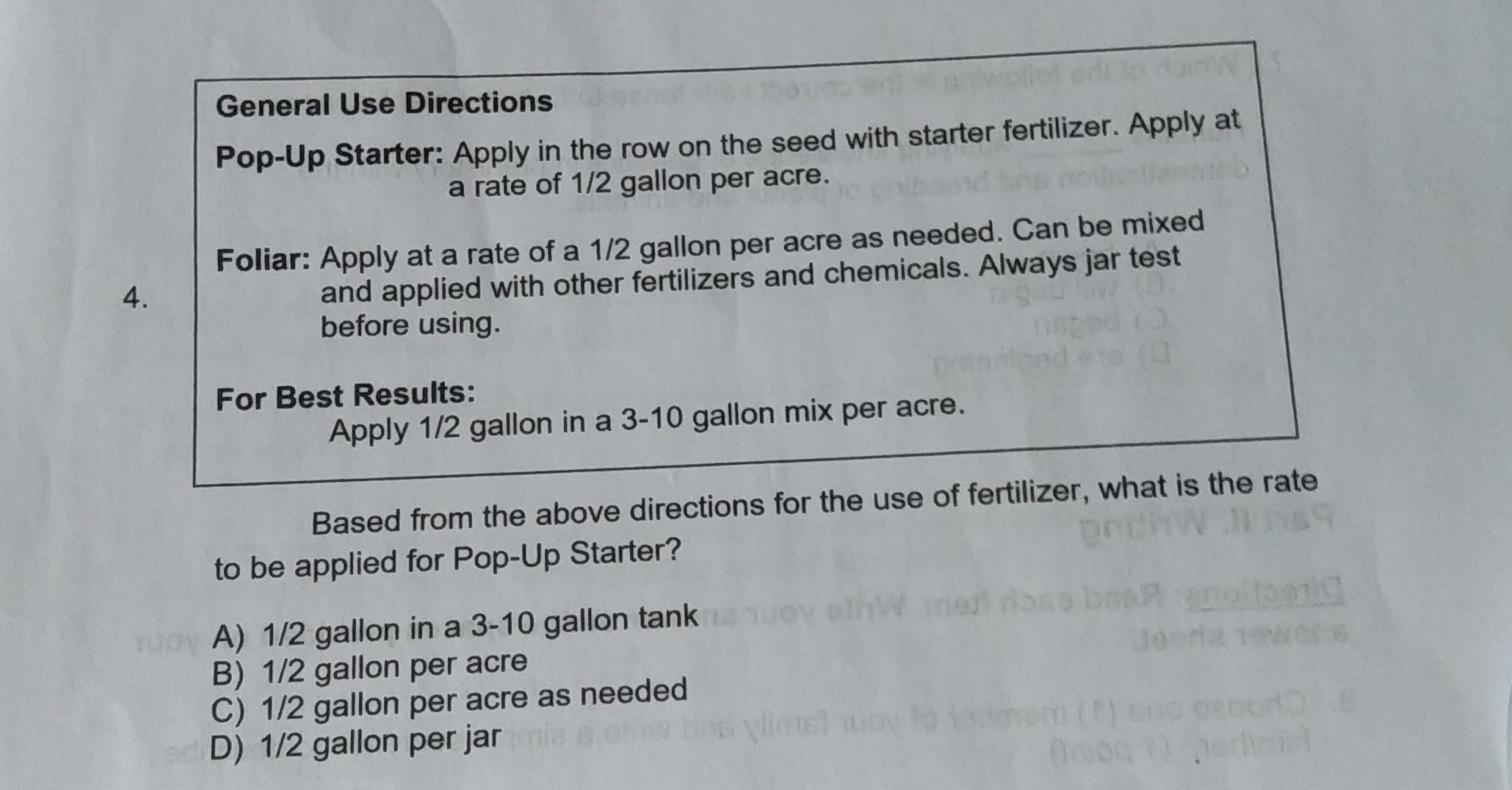 SOLVED: General Use Directions Pop-Up Starter: Apply in the row on the ...