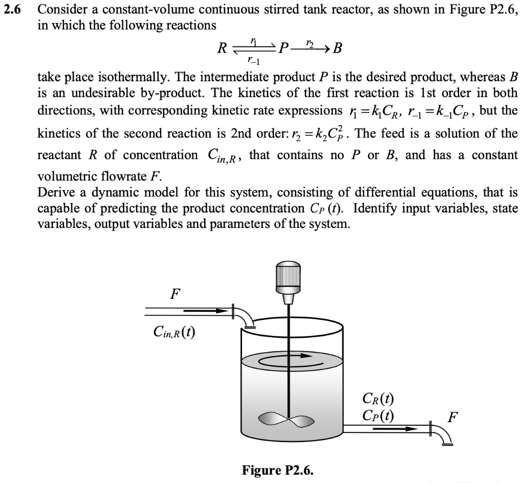 SOLVED: Consider a constant-volume continuous stirred tank reactor, as shown in Figure P2.6, in ...