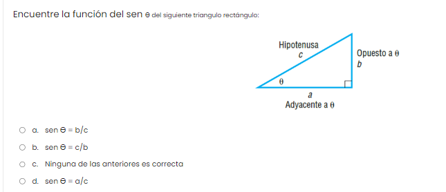 Encuentre la función del sen ⊖ del siguiente triangulo rectángulo ...