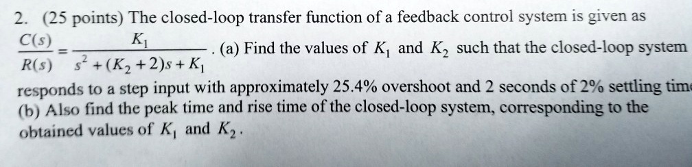 SOLVED: The closed-loop transfer function of a feedback control system ...