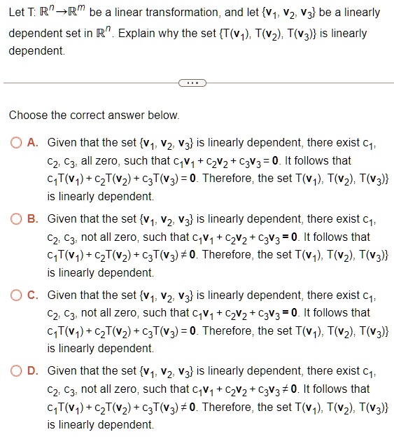 SOLVED: Let T: R^m -> R^n be a linear transformation, and let v,v2,v3 ...